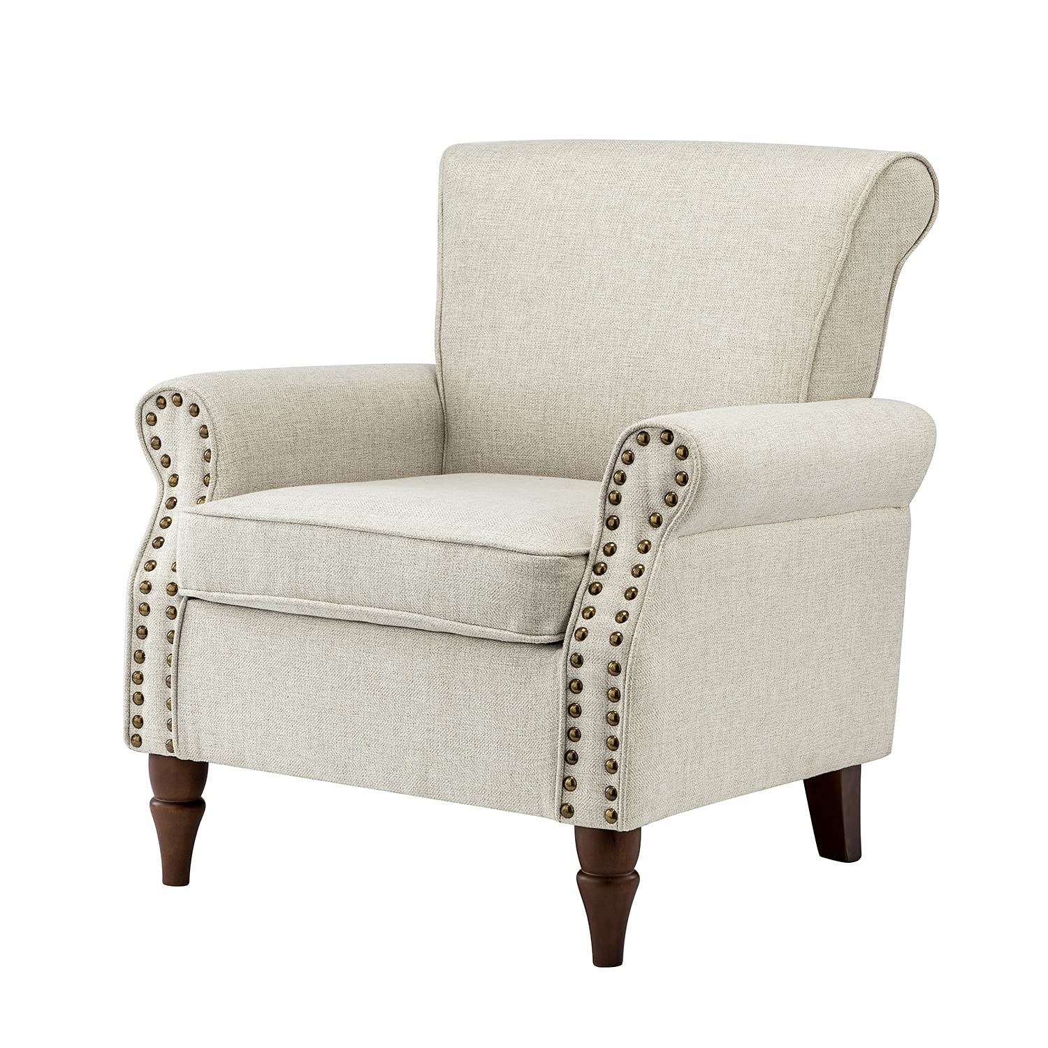 HULALA HOME Modern Accent Chair with Wood Legs & Removable Cushion, Wingback Small Armchair with Nailhead Trim, Comfy Upholstered Lounge Chair for Living Room Bedroom, Oatmeal