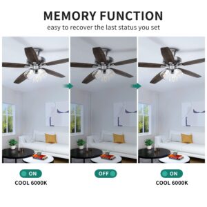 YITAHOME Farmhouse Ceiling Fan with Light and Remote, 52 Inch Low Profile Flush Mount Ceiling Fan with Clear Seeded Glass Light Kit, Quiet Reversible Motor, 3 Speed, Timer, Oak and Sliver