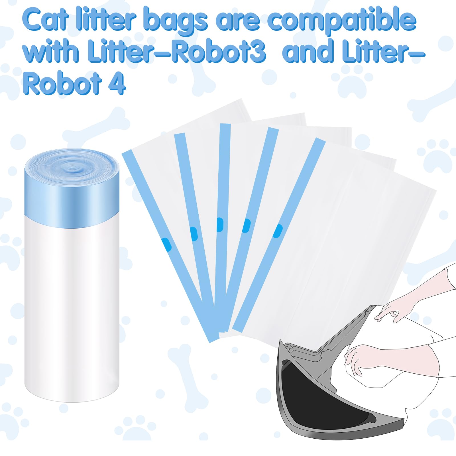 Cat litter Box Liners 100 Count Waste Drawer Liners Compatible with Litter-Robot 3/4 Thick Waste Drawer Liners Bags 9-11 Gallons(Cute)