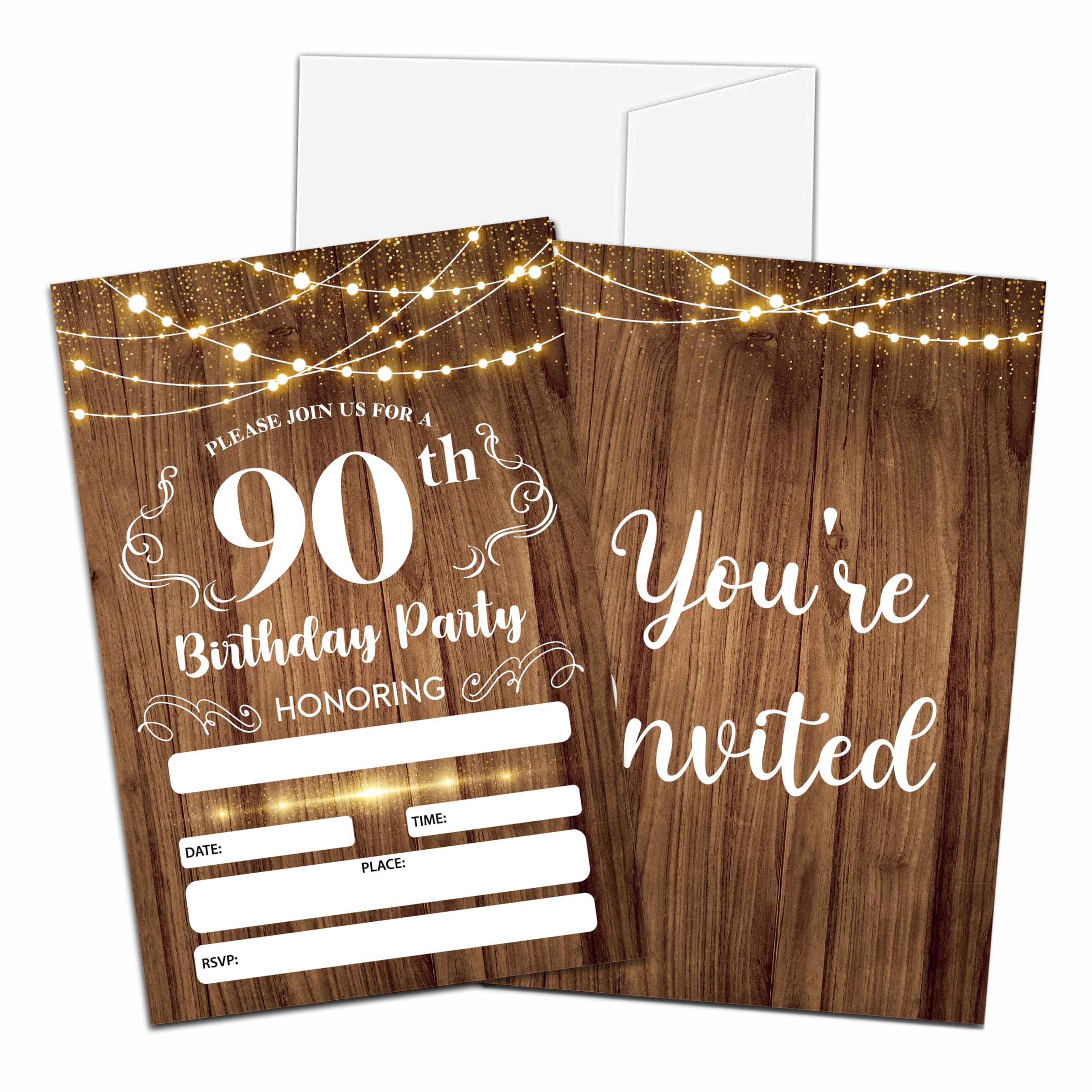 CLIRBE 90th Birthday Invitations, 1933 Birthday Party Invitations For Women Men, 90 Year Old Birthday Invites, Rustic Wood Theme Birthday Party Decorations, 20 Invitations with 20 Envelopes - A01