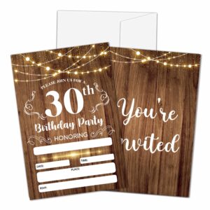 clirbe 30th birthday invitations, 1993 birthday party invitations for women men, 30 year old birthday invites, rustic wood theme birthday party decorations, 20 invitations with 20 envelopes - a07