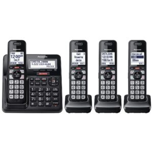 panasonic cordless phone with advanced call block, one-ring scam alert, and 2-way recording with answering machine, 4 handsets - kx-tgf944b (black)