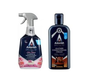 astonish specialist furniture and carpet cleaner bundle - includes carpet, chair and upholstery deep cleaning fabric spray (750ml) & leather conditioning cream for leather goods and furniture (250ml)