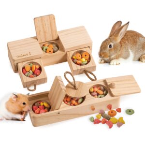 soulthink interactive wooden rabbit toys - sniff n' snack rabbit treats bunny toys, enrichment rabbit toy for boredom, better than snuffle mat for small animals, hamsters, guinea pig (2 sets)