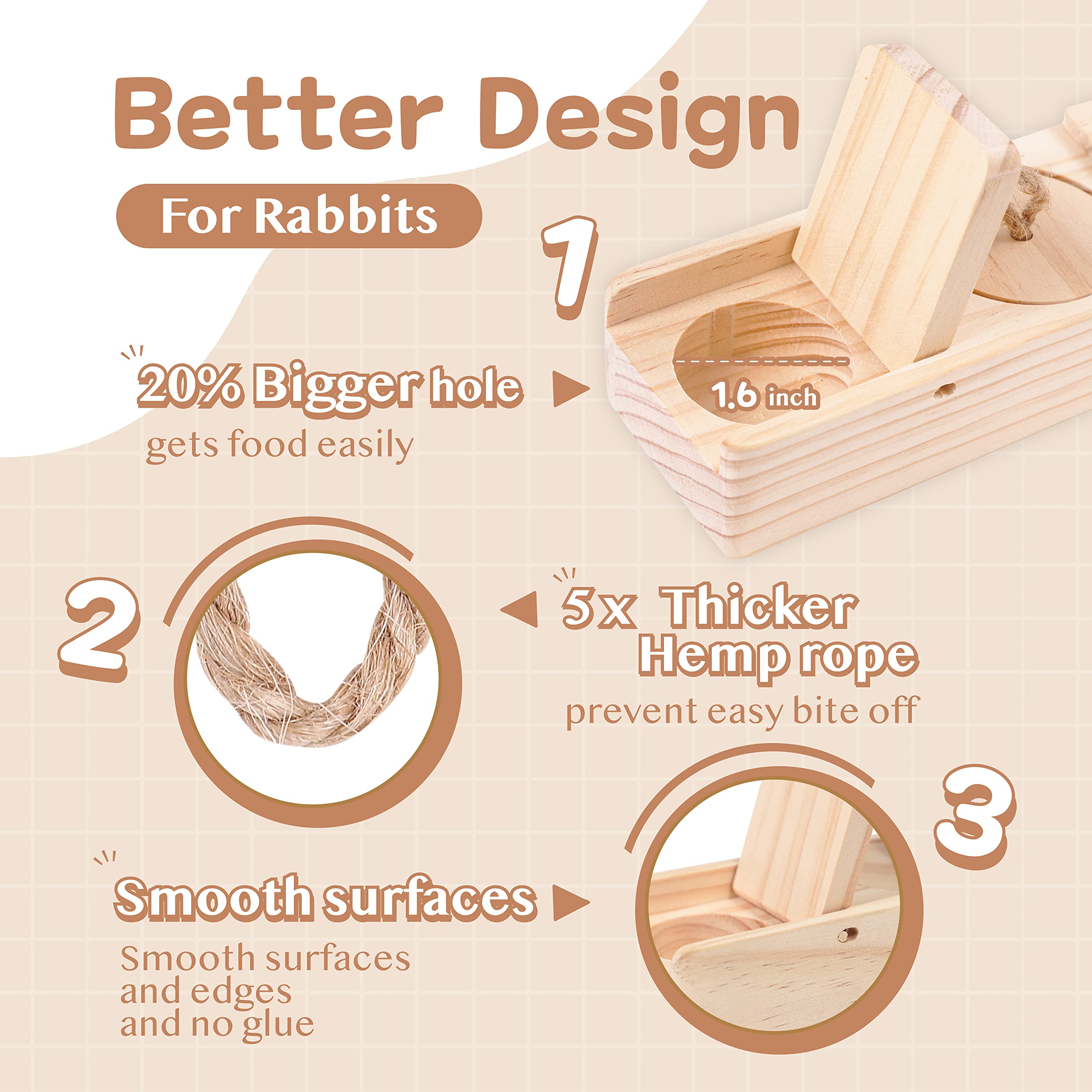 SoulThink Interactive Wooden Rabbit Toys - Sniff n' Snack Rabbit Treats Bunny Toys, Enrichment Rabbit Toy for Boredom, Better Than Snuffle Mat for Small Animals, Hamsters, Guinea Pig (2 Sets)