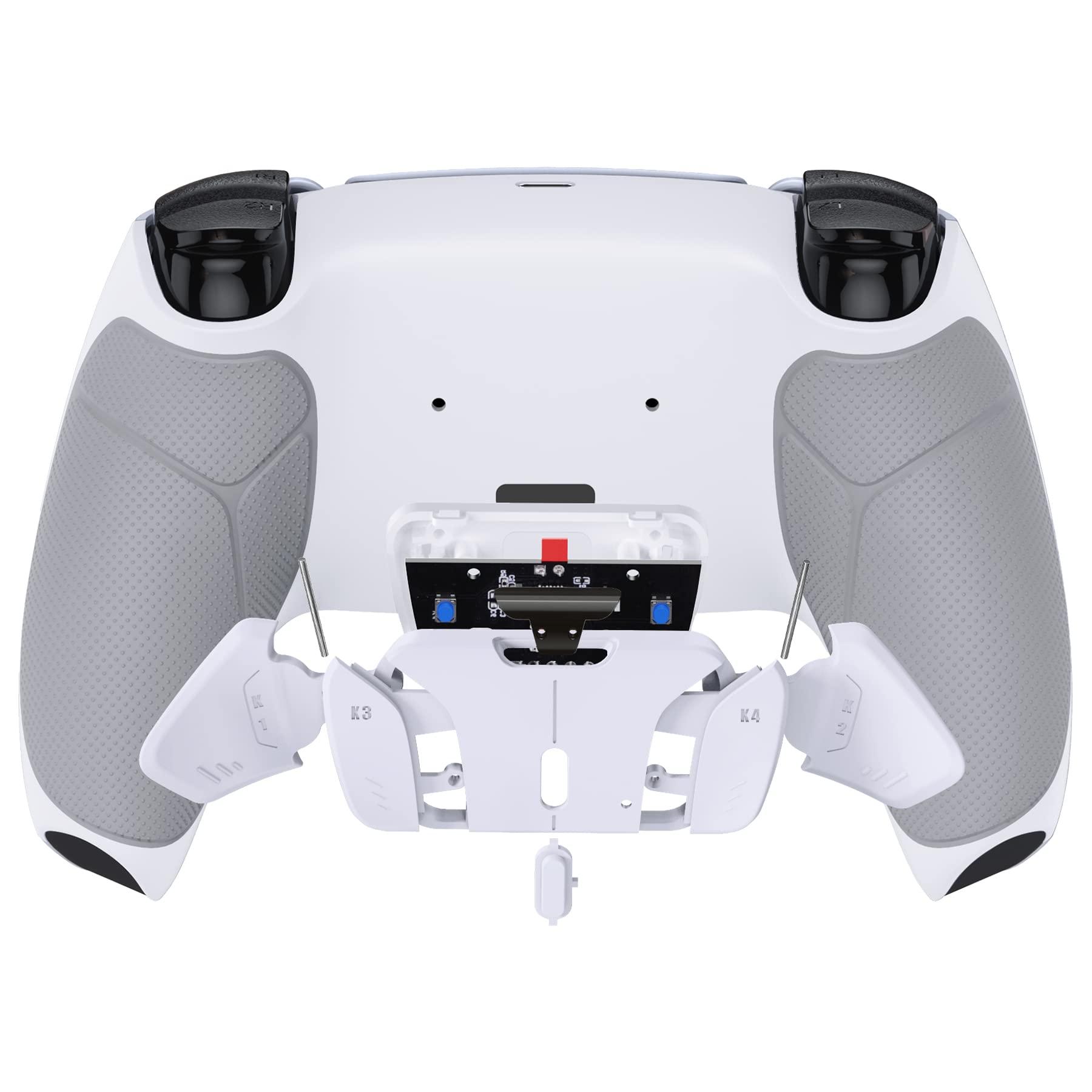 eXtremeRate Gray Rubberized Grip Programable RISE4 Remap Kit for PS5 Controller BDM-030 040, Upgrade Board & Redesigned White Back Shell & 4 Back Buttons for PS5 Controller - Controller NOT Included