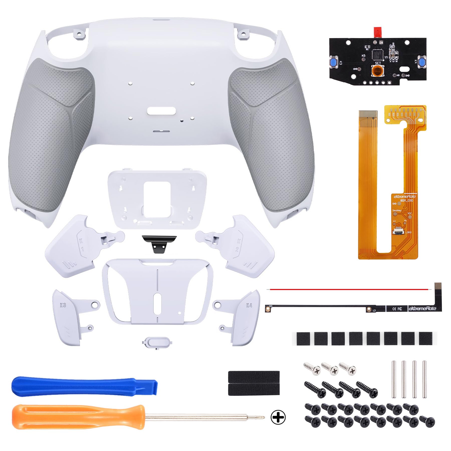 eXtremeRate Gray Rubberized Grip Programable RISE4 Remap Kit for PS5 Controller BDM-030 040, Upgrade Board & Redesigned White Back Shell & 4 Back Buttons for PS5 Controller - Controller NOT Included