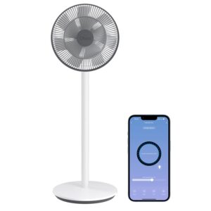 ofuzzi breeze 10 smart pedestal fan for bedroom, smart fans works with alexa/google, 27db pedestal fan for indoors, 100 speeds, 140° oscillating fan, 46ft vented portable stand fan for quiet spaces