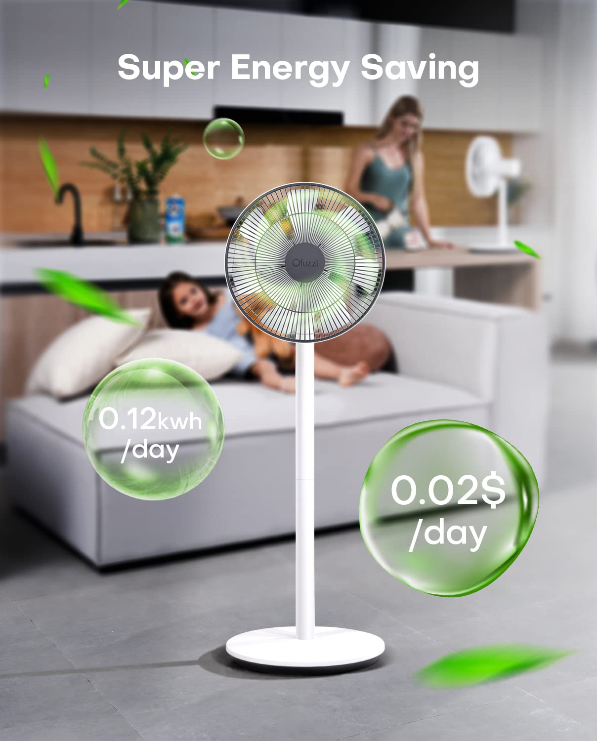 Ofuzzi Breeze 10 Smart Pedestal Fan for Bedroom, Smart Fans works with Alexa/Google, 27db Pedestal Fan for Indoors, 100 Speeds, 140° Oscillating Fan, 46ft Vented Portable Stand Fan for Quiet Spaces