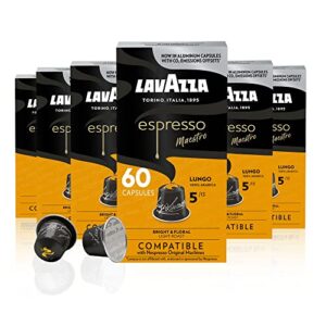 lavazza espresso lungo light roast 100% arabica aluminum capsules compatible with nespresso original machines (pack of 60) ,value pack, sweet and aromatic, floral fruity notes, intensity 5 13