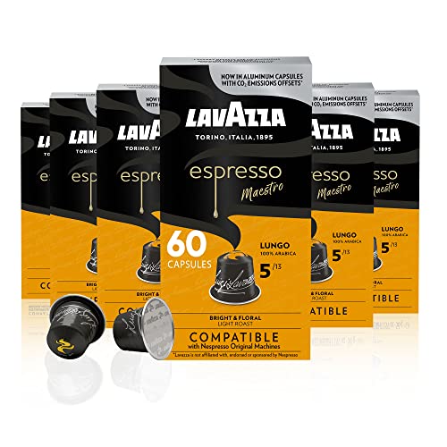 Lavazza Espresso Lungo Light Roast 100% Arabica Aluminum Capsules Compatible with Nespresso Original Machines (Pack of 60) ,Value Pack, Sweet and aromatic, floral fruity notes, Intensity 5 13