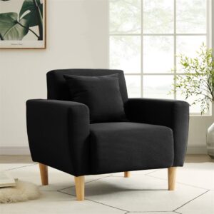 freehomae polyester accent chair for living room square arm chair with toss pillow comfy single sofa club chair for small space, cafes (black)