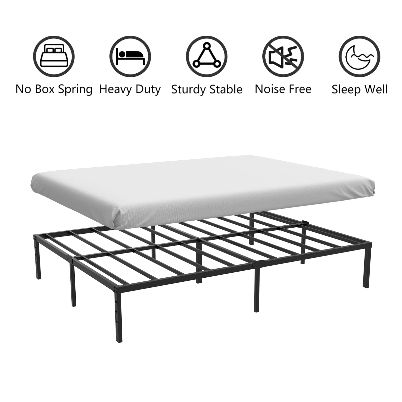 LIJQCI 14 Inch Full Size Bed Frame 3000 lbs Heavy Duty Metal Platform Mattress Foundation No Spring Needed Full Size Bed Frames Easy Assembly, Black