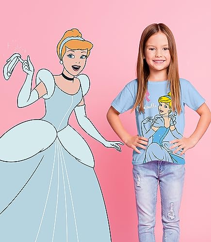 Disney Princess T-Shirts (4-Pack) Girls Short Sleeve Aurora, Cinderella, Snow White, Jasmine, Rapunzel, Ariel, Moana, Tiana 4T Lb/Pk/Y/T SS