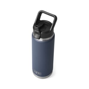 yeti rambler 26 oz bottle, vacuum insulated, stainless steel with straw cap, navy