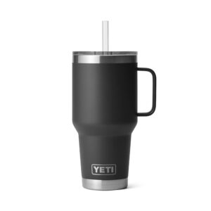 YETI Rambler 35 oz Tumbler with Handle and Straw Lid, Travel Mug Water Tumbler, Vacuum Insulated Cup with Handle, Stainless Steel, Black