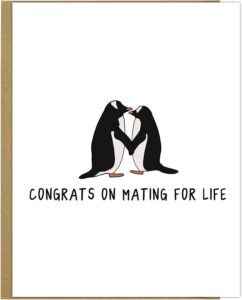 rockdoodles wedding card funny, engagement card & bridal shower card for bride to be, funny wedding card & engagement card with penguin for the married couple (mates for life)