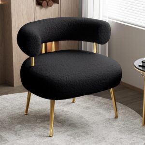 seynar mid century sherpa boucle accent chair, round upholstered barrel arm chair for small spaces, fluffy side corner sofa chair for living room, bedroom, vanity, office, reading nook(black)