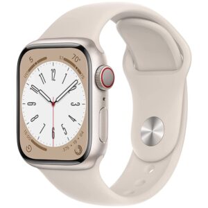 apple watch series 8 [gps + cellular, 41mm] starlight aluminum case with starlight sport band, m/l (renewed)