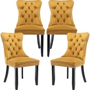 oduse-daily gold velvet dining chairs set of 4, kitchen & dining room chairs set of 4, tufted dining chairs, velvet upholstered dining chairs, solid wood frame (golden yellow, 4 pcs)