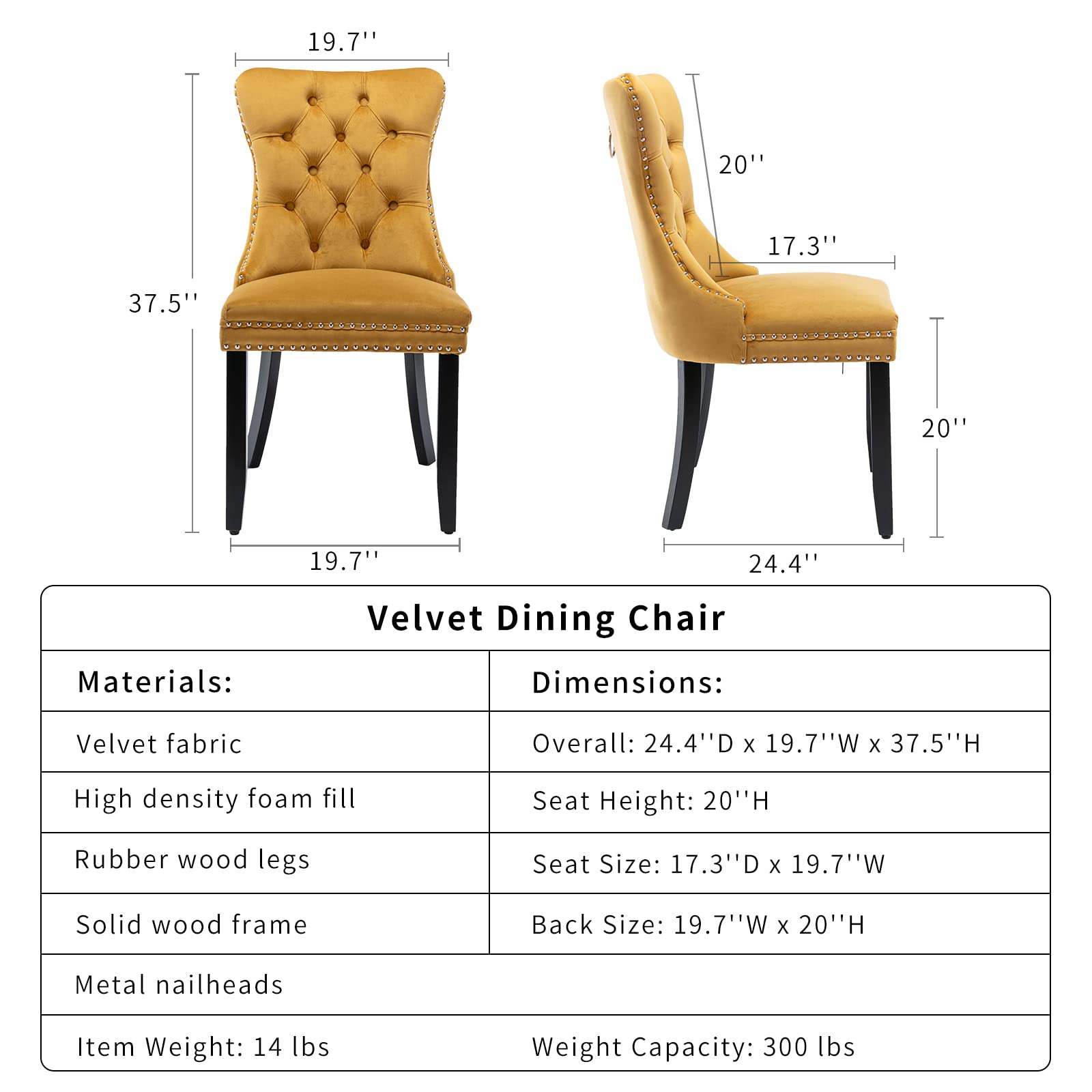 ODUSE-DAILY Gold Velvet Dining Chairs Set of 4, Kitchen & Dining Room Chairs Set of 4, Tufted Dining Chairs, Velvet Upholstered Dining Chairs, Solid Wood Frame (Golden Yellow, 4 Pcs)