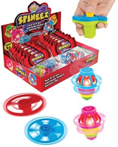 ipidipi toys light up spinning tops and flying saucer disc - ufo light up spinner toy - kids party favors, goodie bags stuffers, school prize box toys, goodie bag fillers (red, set of 12, 36 pcs)