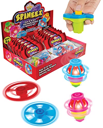 IPIDIPI TOYS Light Up Spinning Tops and Flying Saucer Disc - UFO Light Up Spinner Toy - Kids Party Favors, Goodie Bags Stuffers, School Prize Box Toys, Goodie Bag Fillers (Red, Set of 12, 36 PCs)