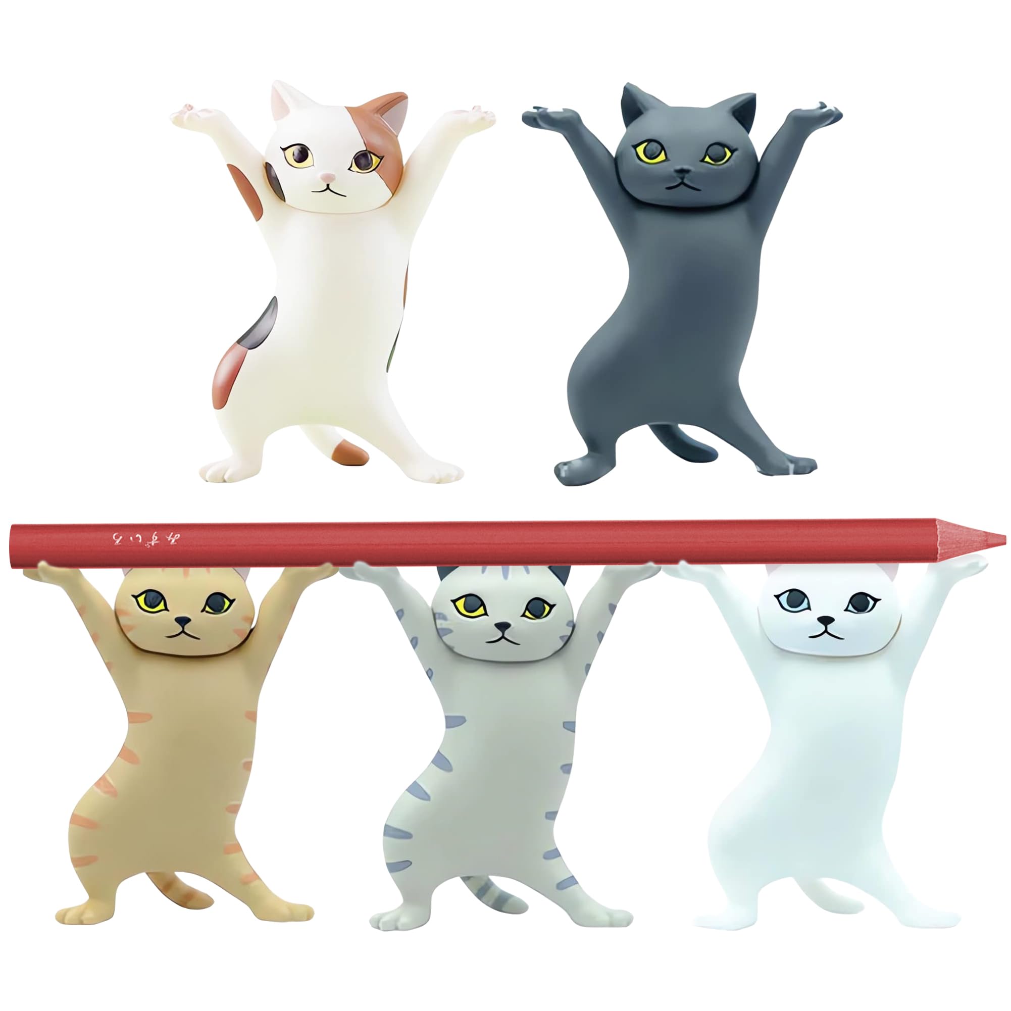 Cute Gifts - Enchanting Cat Pen Holder - Kawaii Cat Gifts for Cat Lovers - Office Desk Accessories - Room Decor ( 5 Cats Set )