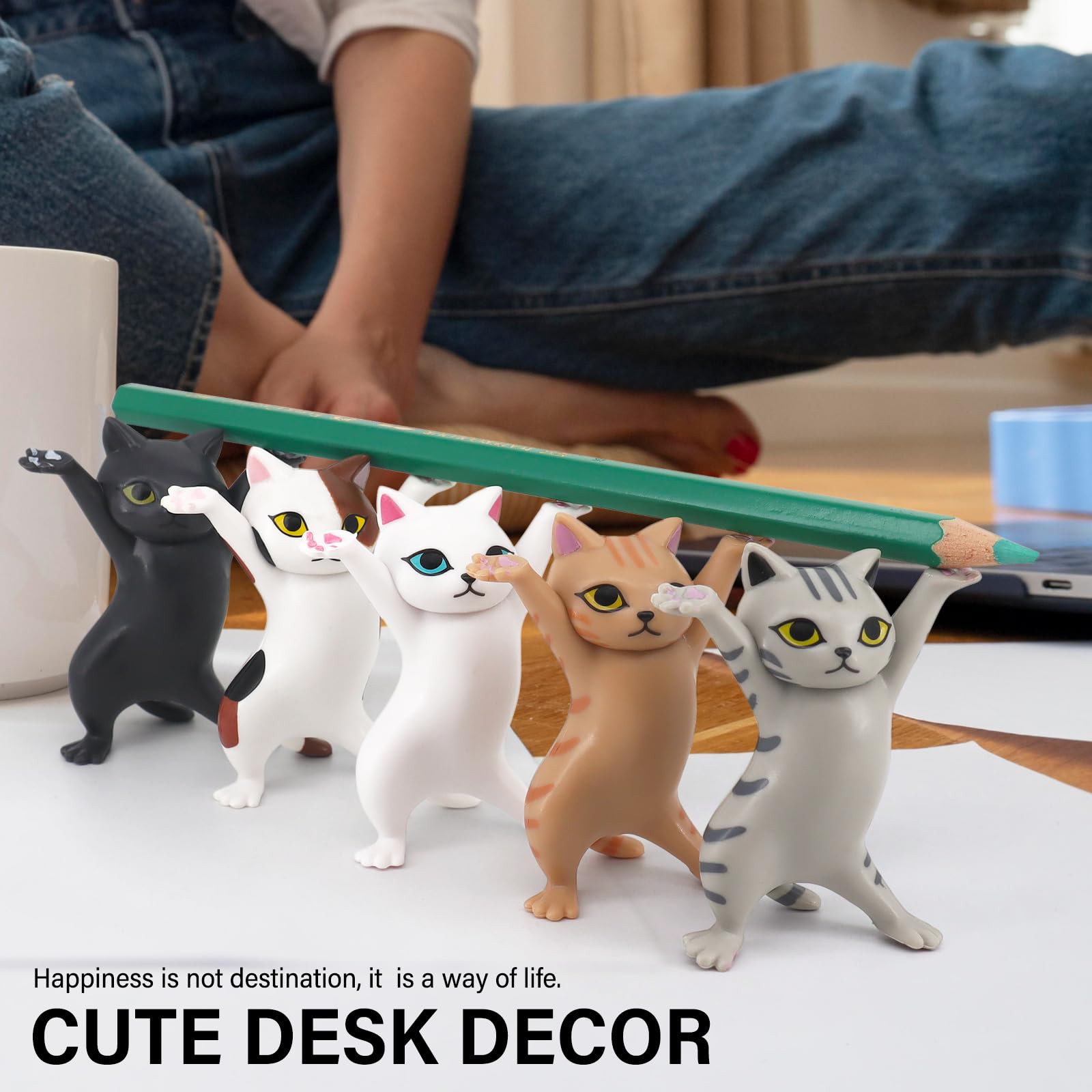 Cute Gifts - Enchanting Cat Pen Holder - Kawaii Cat Gifts for Cat Lovers - Office Desk Accessories - Room Decor ( 5 Cats Set )