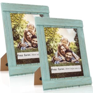 8x10 Picture Frame Set of 2, Solid Wood Photo Frame with High Definition Glass, Green Rustic Wooden Picture Frames for Gallery Wall Mounting and Desktop Display