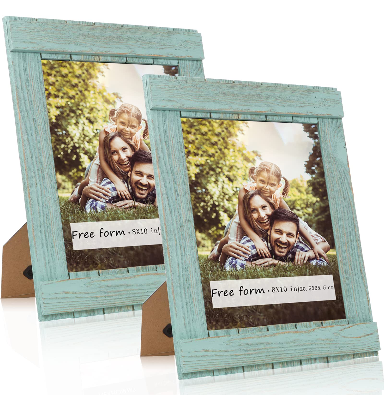 8x10 Picture Frame Set of 2, Solid Wood Photo Frame with High Definition Glass, Green Rustic Wooden Picture Frames for Gallery Wall Mounting and Desktop Display