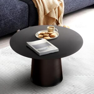 ALOADECOR W24 in. Small Black Round Coffee Table Contemporary Coffee Table Metal Single Circle Coffee Table for Living Room Modern Concrete Coffee Table for Bedroom