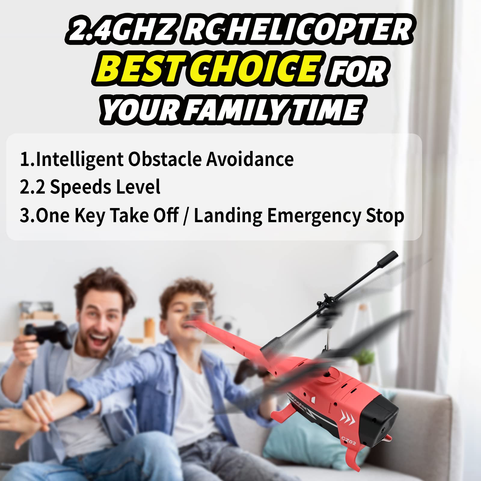 Remote Control Helicopter Kids Toys,3.5 Channel 2.4GHz Aircraft with Intelligent Obstacle Avoidance,One Key take Off/Landing,LED Light,Stable Flight & Easy Control, Birthday Present for Boys Girls