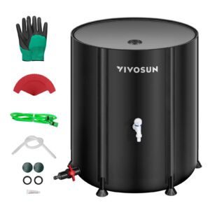 vivosun collapsible rain barrel, 100 gallon water storage tank with 1000d oxford cloth, portable rain collection system includes two spigots and overflow kit, black