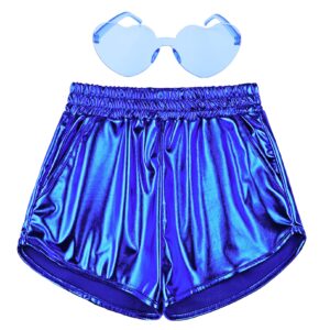 shiny blue shorts girls metallic shorts sparkly shiny hot pants size 8 10 dance bottoms