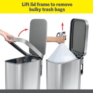 Glad Slim Trash Can with Clorox Odor Protection - Narrow Kitchen Garbage Bin with Soft Close Lid, Step On Foot Pedal and Waste Bag Roll Holder, All Stainless, 45 Liter