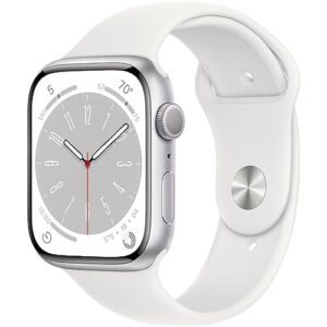 Apple Watch Series 8 [GPS, 45mm] Silver Aluminum Case with White Sport Band, M/L (Renewed)