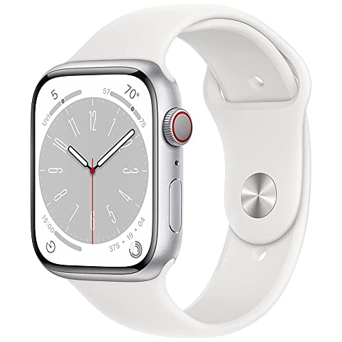 Apple Watch Series 8 [GPS, 45mm] Silver Aluminum Case with White Sport Band, M/L (Renewed)