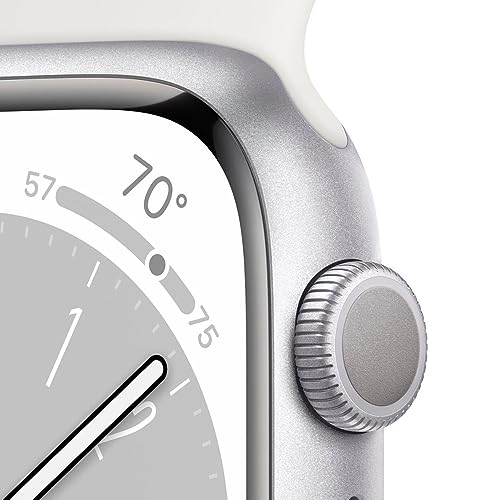 Apple Watch Series 8 [GPS, 45mm] Silver Aluminum Case with White Sport Band, M/L (Renewed)