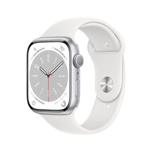 apple watch series 8 [gps, 45mm] - silver aluminum case with white sport band, s/m (renewed)