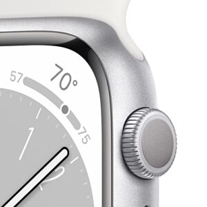 Apple Watch Series 8 [GPS, 45mm] - Silver Aluminum Case with White Sport Band, S/M (Renewed)