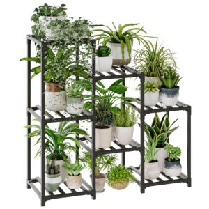 bamworld plant stand black plant shelf indoor plant table for multiple plants 3 tiers 7 pots ladder plant holder table plant pot stand for window garden balcony living room