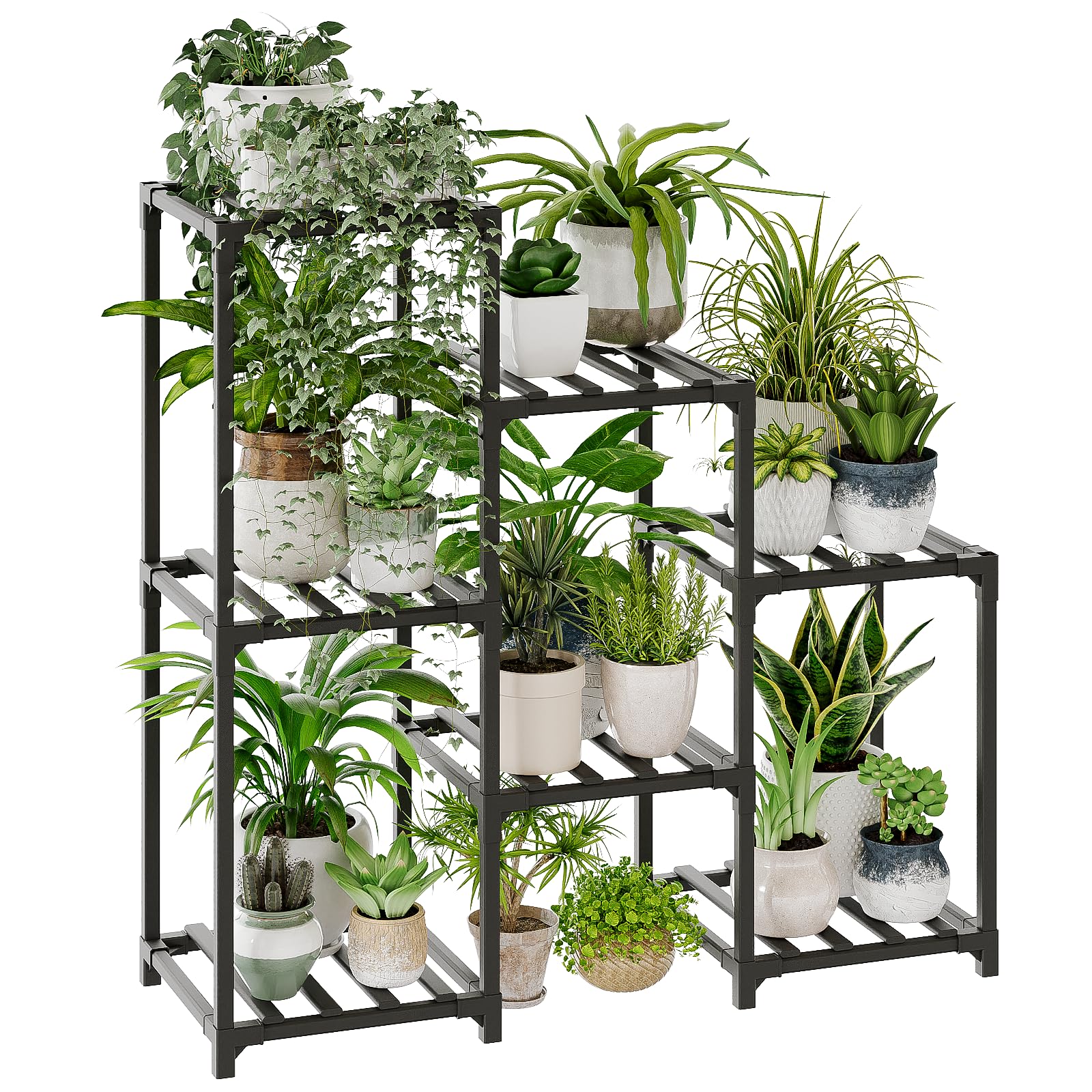 Bamworld Plant Stand Black Plant Shelf Indoor Plant Table for Multiple Plants 3 Tiers 7 Pots Ladder Plant Holder Table Plant Pot Stand for Window Garden Balcony Living Room