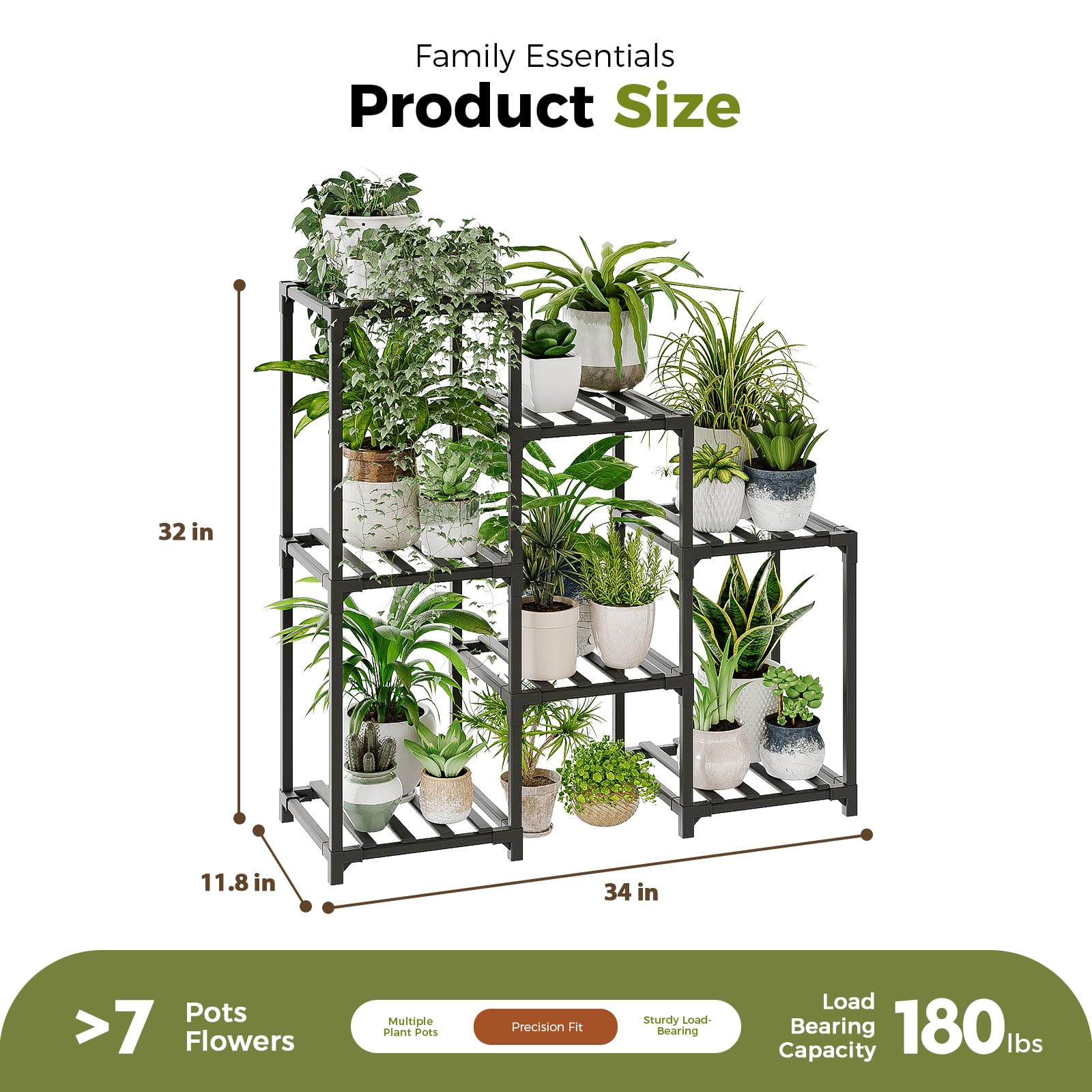 Bamworld Plant Stand Black Plant Shelf Indoor Plant Table for Multiple Plants 3 Tiers 7 Pots Ladder Plant Holder Table Plant Pot Stand for Window Garden Balcony Living Room