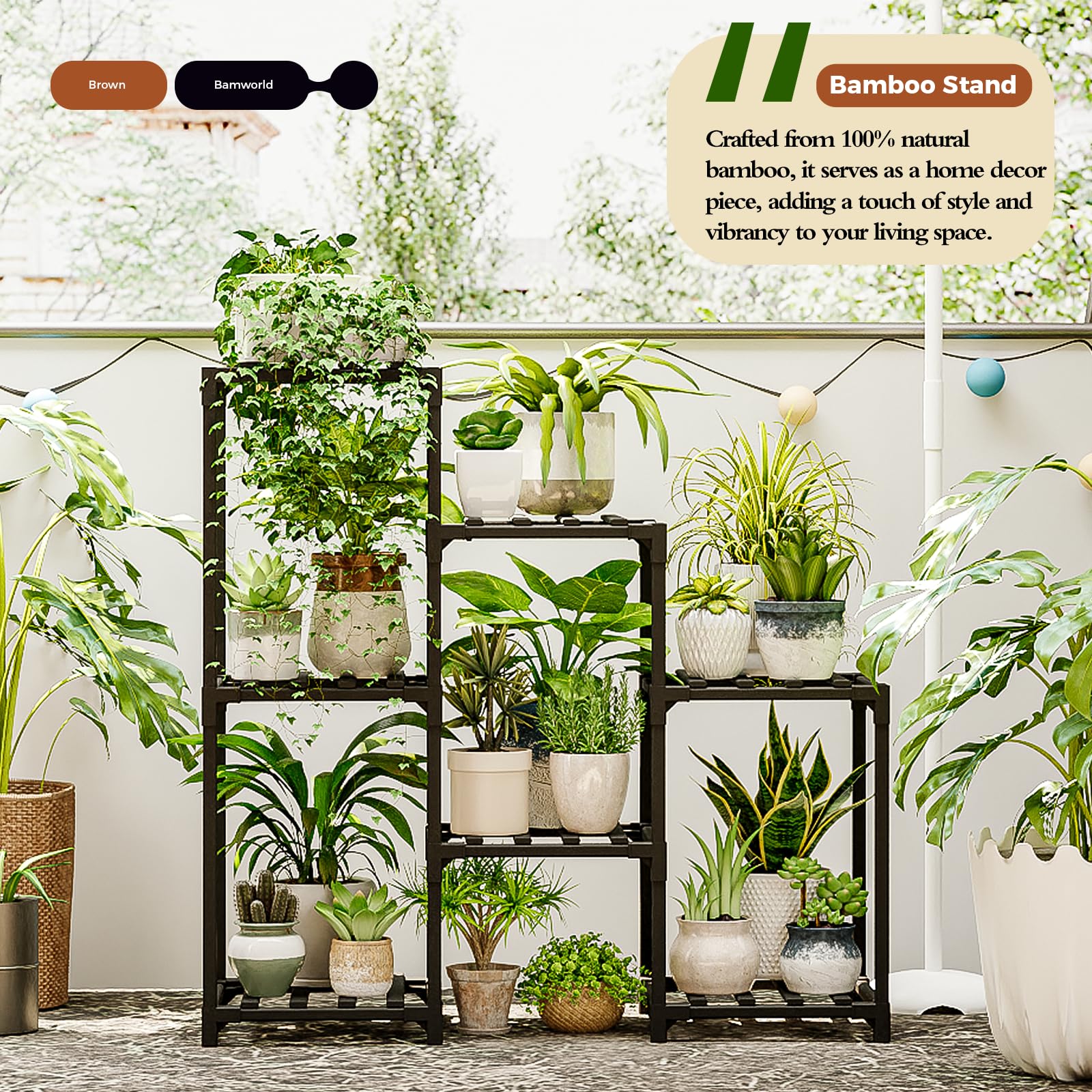 Bamworld Plant Stand Black Plant Shelf Indoor Plant Table for Multiple Plants 3 Tiers 7 Pots Ladder Plant Holder Table Plant Pot Stand for Window Garden Balcony Living Room