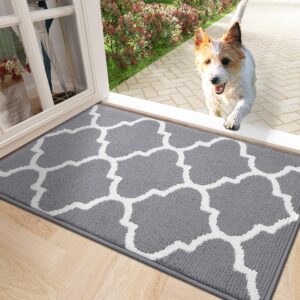 olanly indoor door mat, 30x17, non-slip absorbent resist dirt entrance mat, washable low-profile inside floor mat doormats for entryway, grey