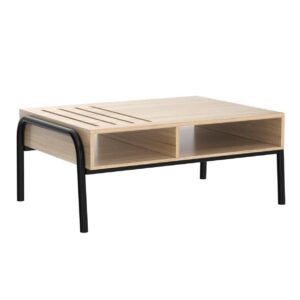 FurnitureR Modern Coffee Table with Open Storage Shelf, Rectangle Tabletop Wood Tea Cocktail Living Room Center Table, Oak