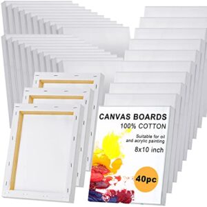 thenshop stretched canvas for painting 10 oz triple primed 100% cotton white blank canvas bulk art canvases for painting oil paint acrylics pouring (8 x 10 inch,40 pieces)