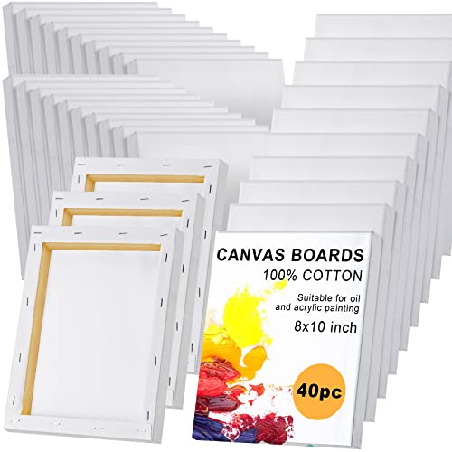 Thenshop Stretched Canvas for Painting 10 oz Triple Primed 100% Cotton White Blank Canvas Bulk Art Canvases for Painting Oil Paint Acrylics Pouring (8 x 10 Inch,40 Pieces)