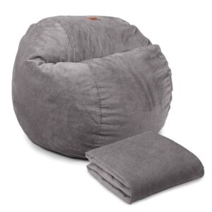 cordaroy's chenille bean bag cover (bean bag sold separately) - cover for convertible bean bag chair & bed - machine-washable chenille fabric - for basement, living room, dorm - full - charcoal